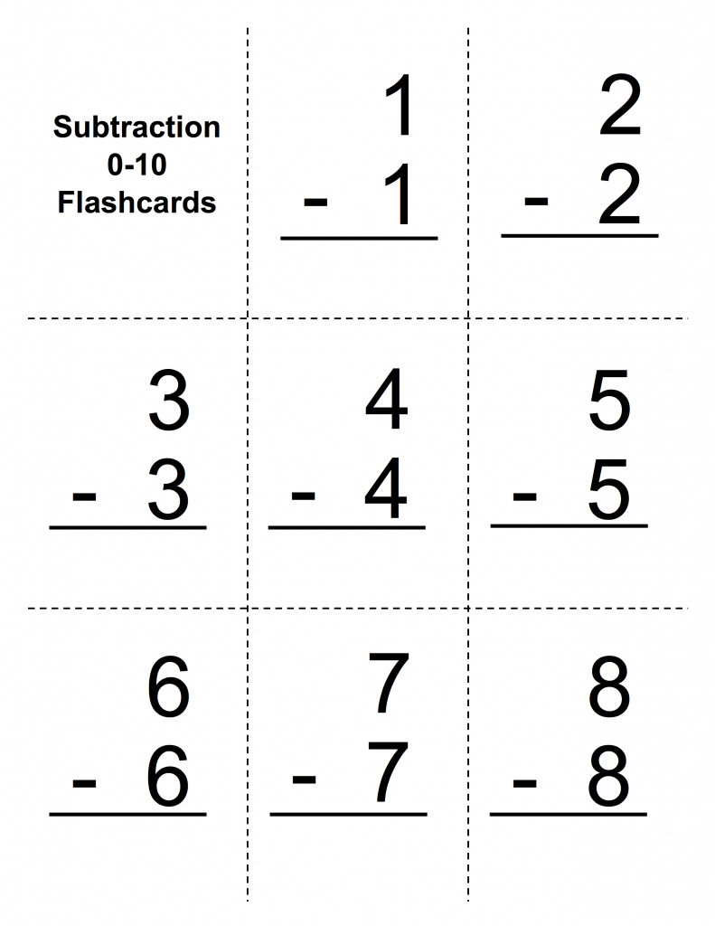 Subtraction Flash Cards Printable Printable Cards